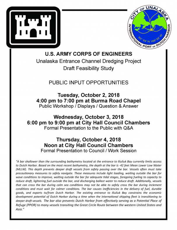 U.S. Army Corps of Engineers Unalaska Channel Dredging Project | City ...